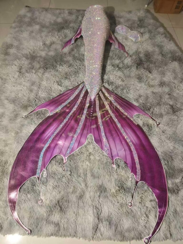 Fuchsia hot-stamped fabric mermaid tail with pearl sequins - Dongfangjiao